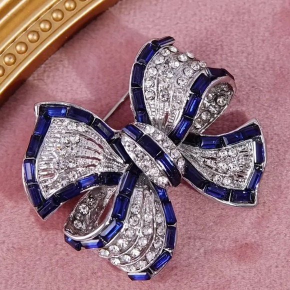 Jewelry | New Blue Clear Bow Brooch For Blazer Jacket Silver | Poshmark